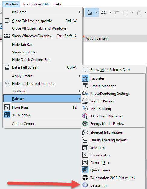 Datasmith Exporter for direktekobling mellom Twinmotion og Archicad