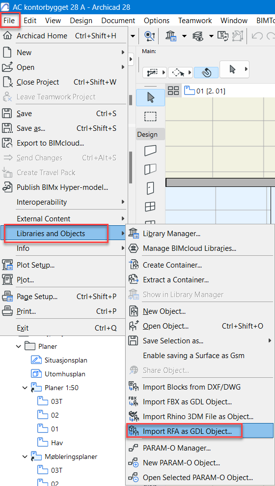 Revit-objekter (Families/RFA) i Archicad
